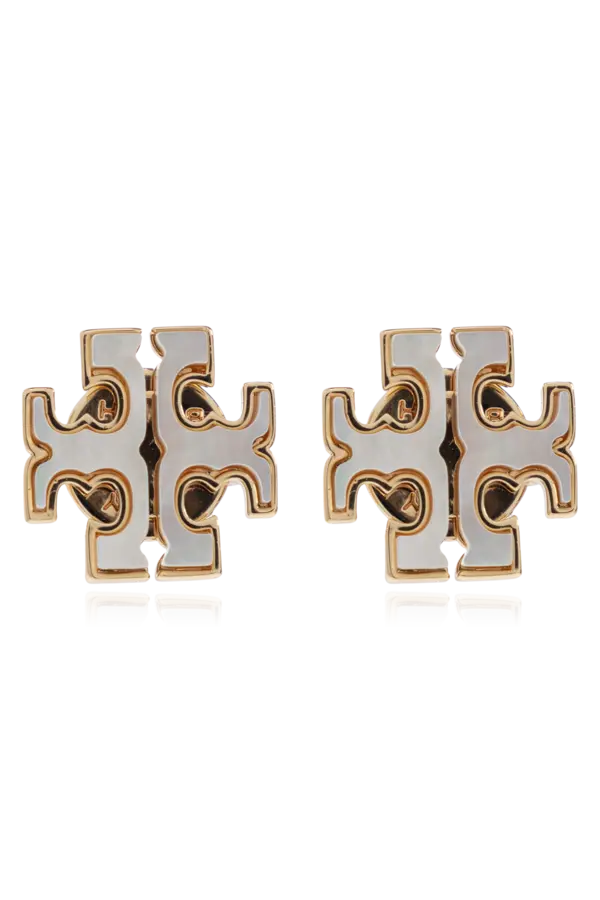 Tory Burch Logo Stud Earrings With Mother-of-pearl - Silver