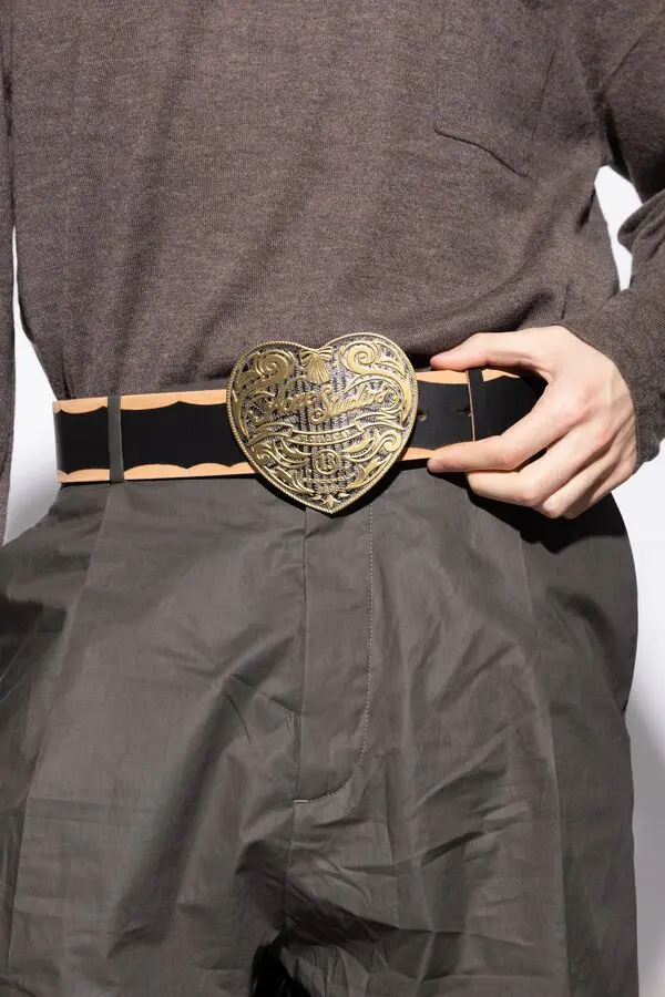 Acne Studios Wide Leather Belt With Heart Buckle
