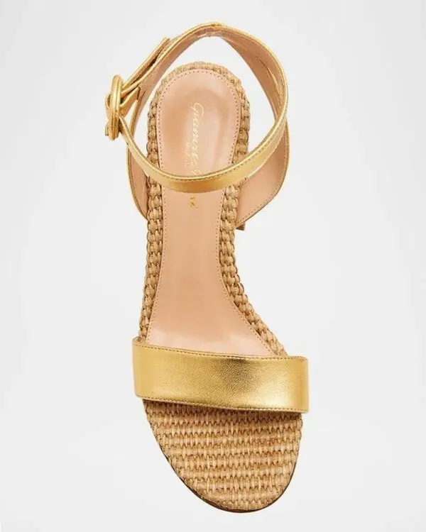 GIANVITO ROSSI Luana 85 Nappa Leather & Raffia Block Heel Sandals
