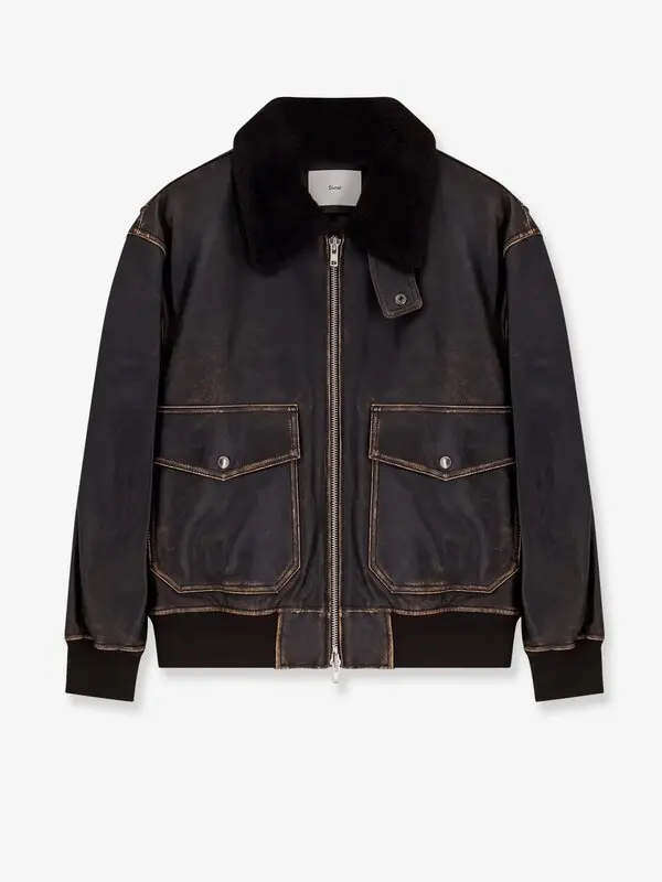 DUNST Leather Jacket With Shearling Collar