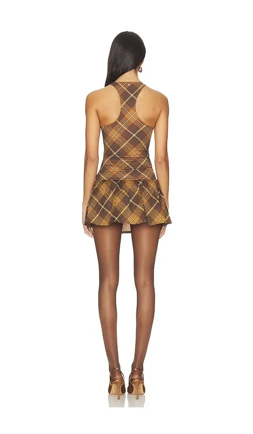 Miaou Plaid Halterneck Mini Dress - Brown