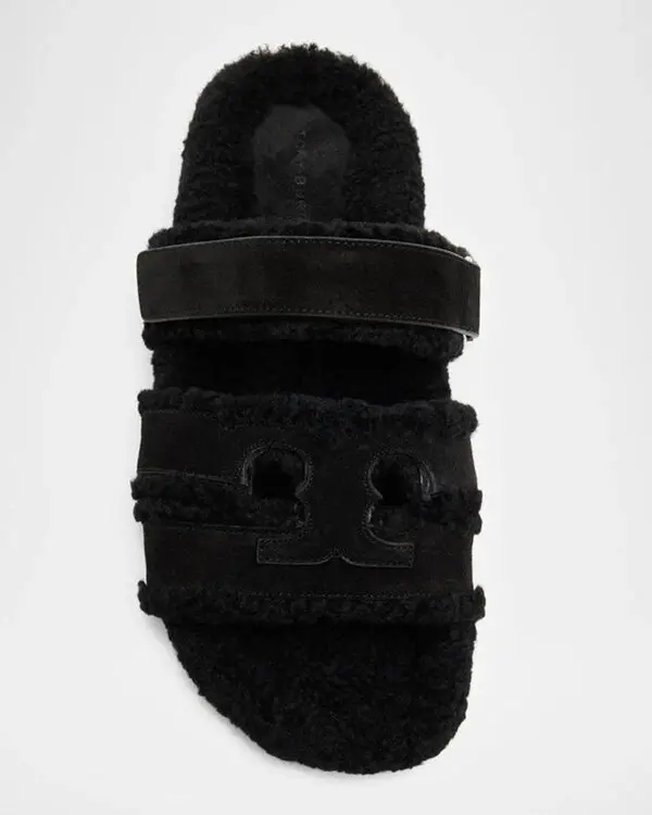 Tory Burch Ines Shearling Sport Slide Sandals - Black