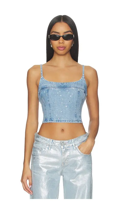 LEVI'S Rhinestone Embellished Denim Cami Tank - Blue