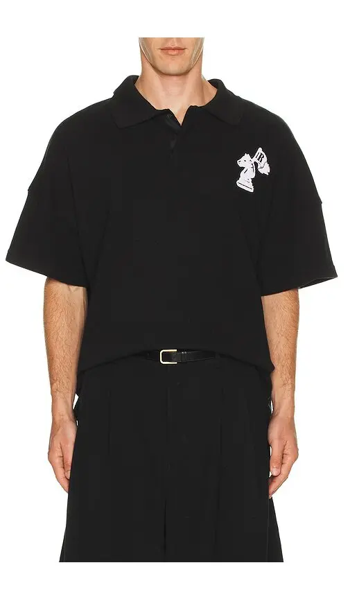 Rhude Pique Boxy Polo Shirt In . Also - Black