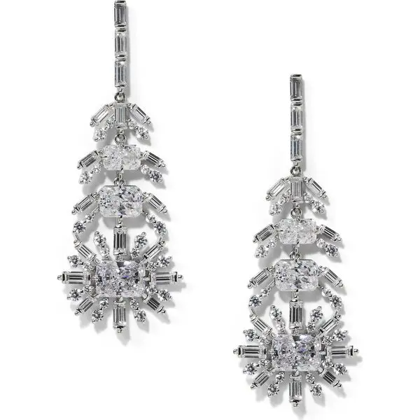 Nadri Stellar Feather Drop Earrings - Rhodium