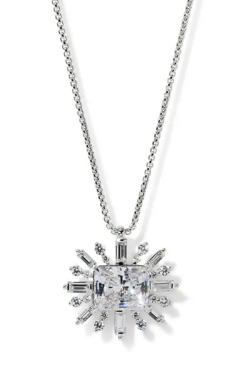 Nadri Stellar Full Halo Cubic Zirconia Pendant Necklace - Rhodium