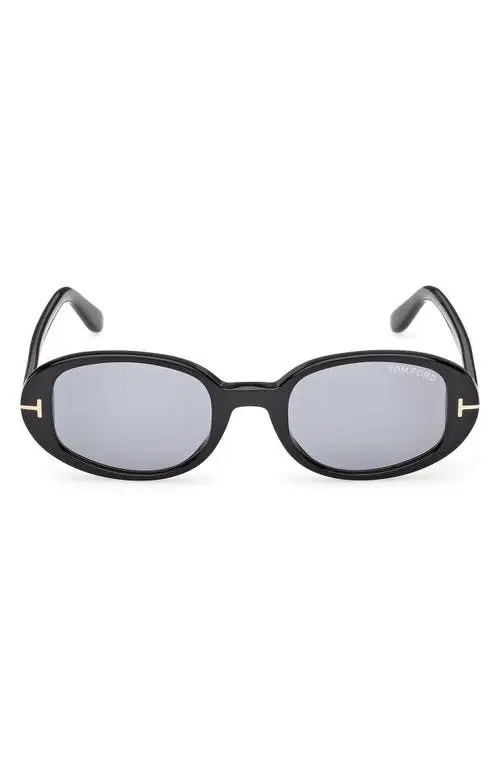 TOM FORD 49mm Iggy Oval Sunglasses - Shiny Black/smoke