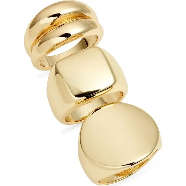 OPEN EDIT Set Of 3 Polished Signet Rings - Gold