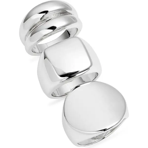 OPEN EDIT Set Of 3 Polished Signet Rings - Silver