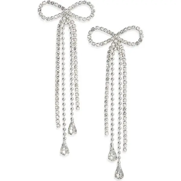 OPEN EDIT Stone Crystal Bow Drop Earrings - Clear- Silver