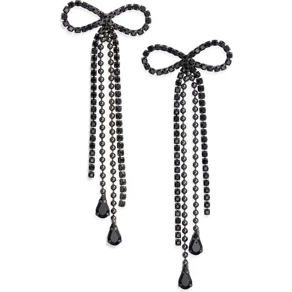 OPEN EDIT Stone Crystal Bow Drop Earrings - Jet- Hematite