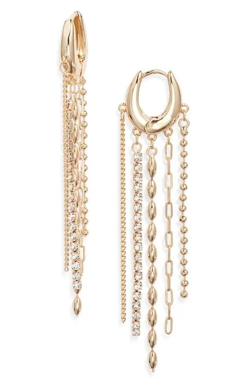 OPEN EDIT Mixed Chain Fringe Huggie Hoop Earrings - Clear- Gold