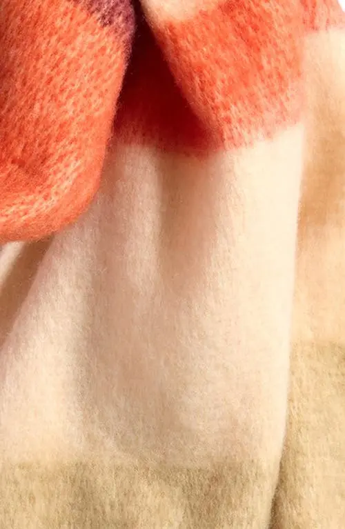 Tasha Stripe Scarf With Faux Fur Pom Fringe
