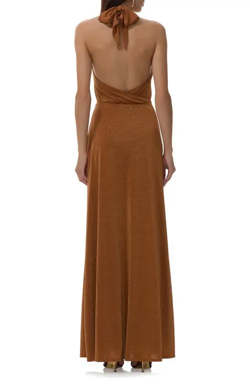AFRM Kendrick Metallic Cutout Halter Gown