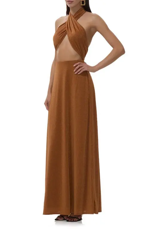 AFRM Kendrick Metallic Cutout Halter Gown