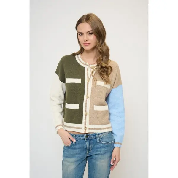Central Park West Wyatt Robbie Blocked Cardigan - Multi
