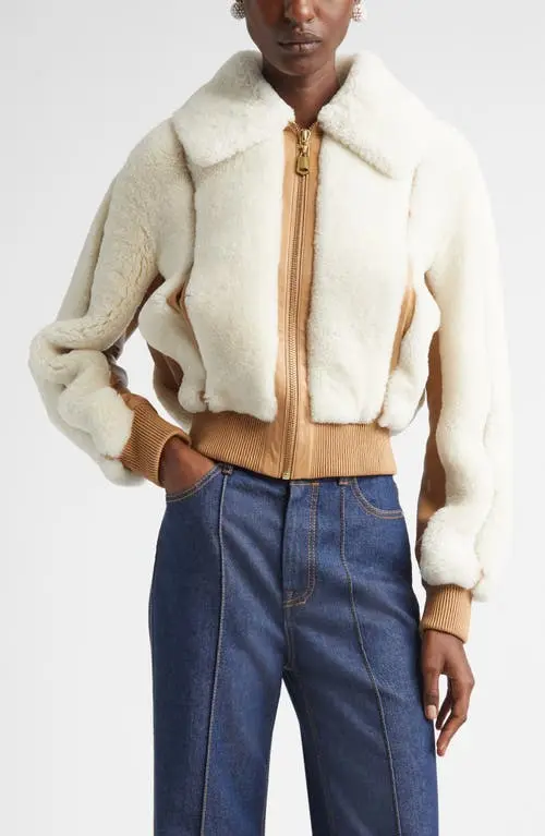 Zimmermann Hypnotic Genuine Shearling Bomber Jacket - Cream
