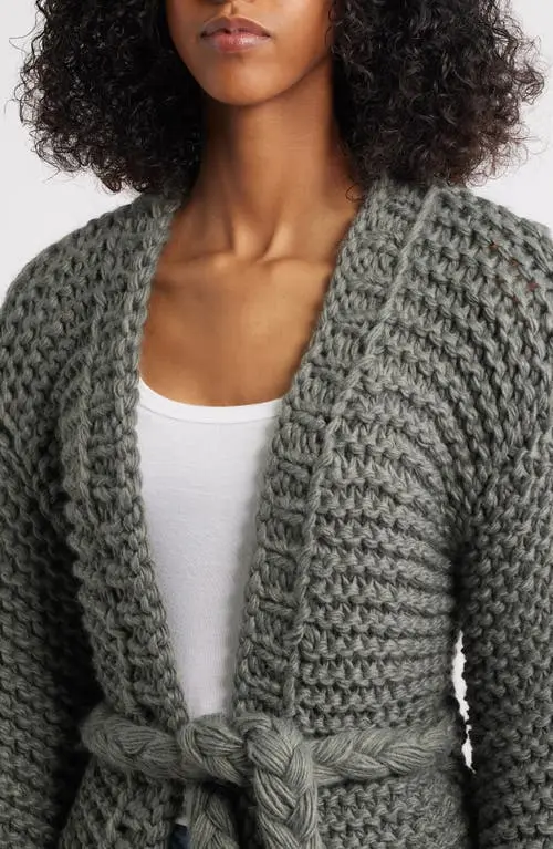 ROFFE ACCESSORIES Chunky Knit Cardigan With Belt - Sage
