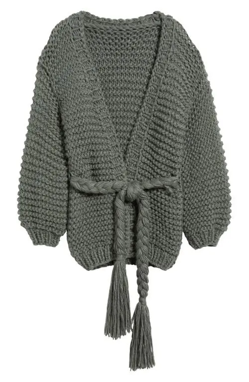 ROFFE ACCESSORIES Chunky Knit Cardigan With Belt - Sage