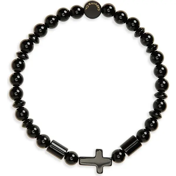 Caputo & Co Semiprecious Stone Cross Beaded Bracelet - Black Onyx