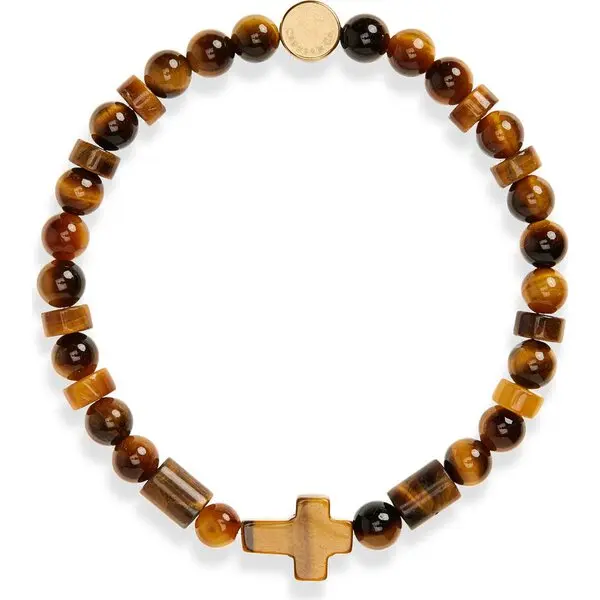 Caputo & Co Semiprecious Stone Cross Beaded Bracelet - Yellow Tiger Eye