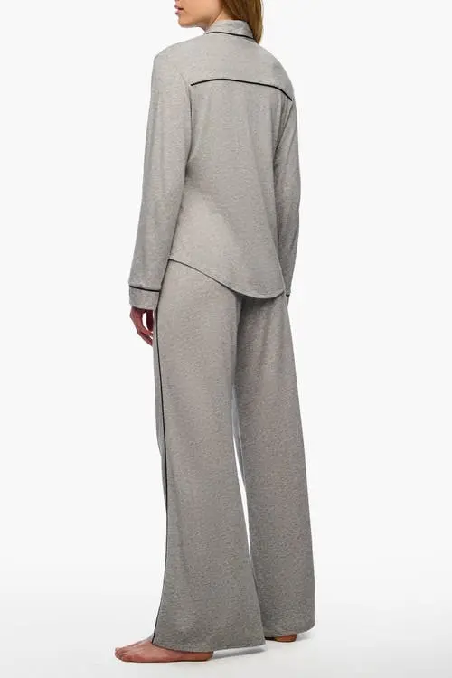 Cosabella Pima Lusso Ls Top And Pj Set - Heather Gray/black