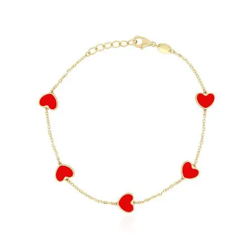 THE LOVERY FINE JEWELRY Heart Station Bracelet - Coral