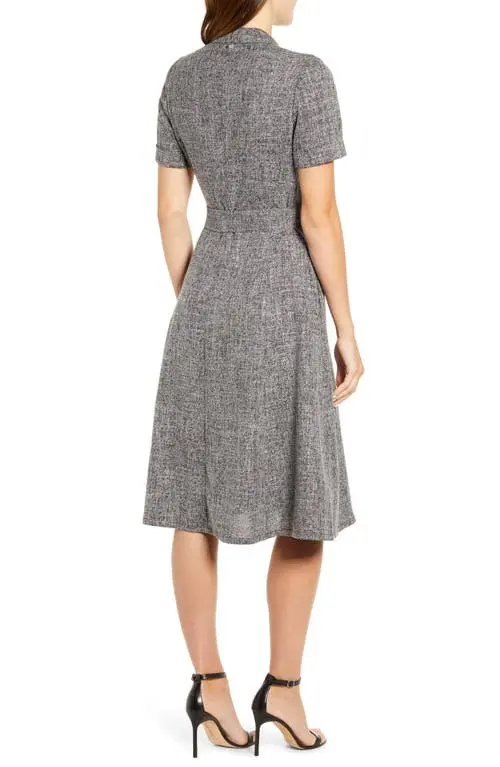 Anne Klein Tweed Shirtdress With Removable Belt