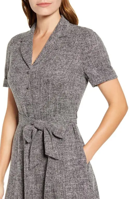Anne Klein Tweed Shirtdress With Removable Belt