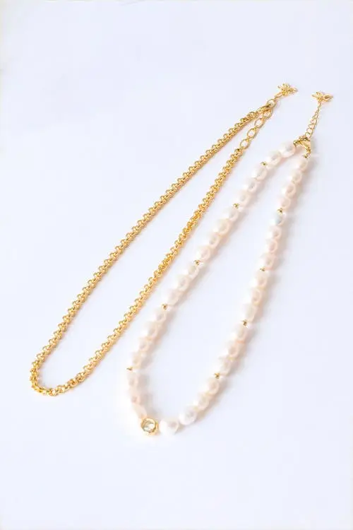 CLASSICHARMS Ella Freshwater Pearl Layered Necklace Set - Gold/clear
