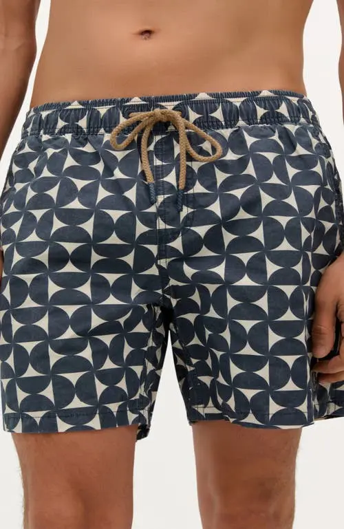 SCALPERS Geometric Print Swim Trunks - Navy