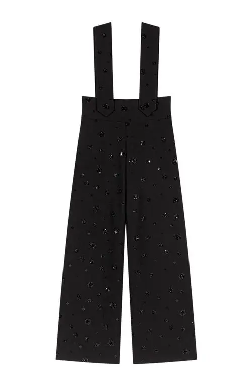 Maje Embroidered Trousers With Braces - Black