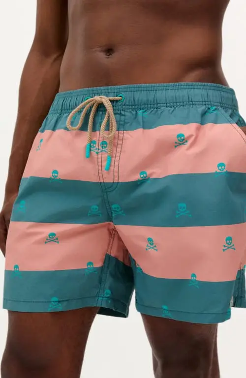 SCALPERS Striped Skull Swim Trunks - Duck