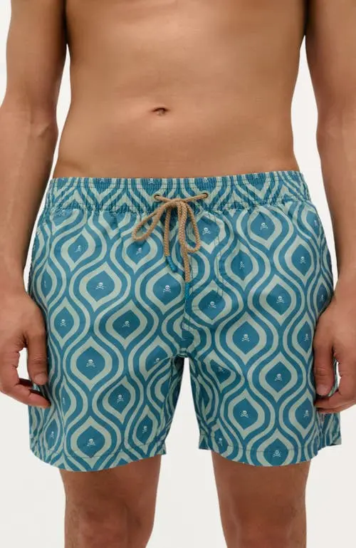 SCALPERS Waved Print Swimming Trunks - Duck