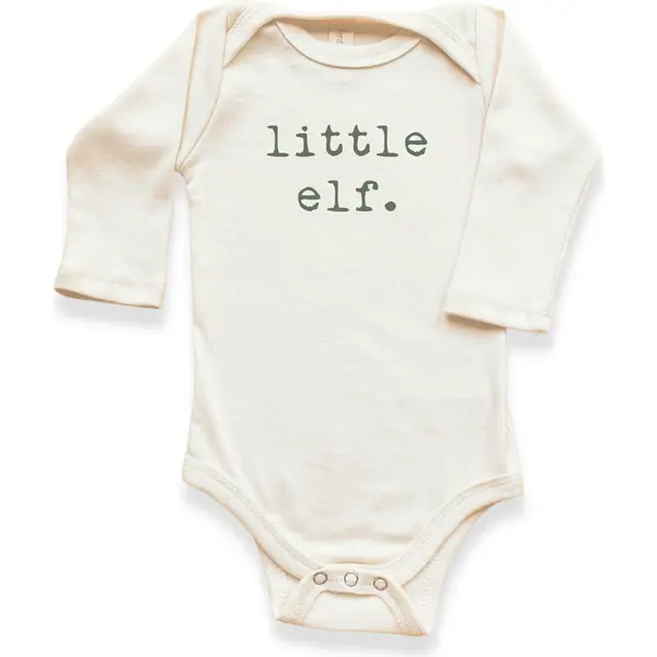 TENTH & PINE Organic Long Sleeve Baby Bodysuit - Natural Olive Lettering