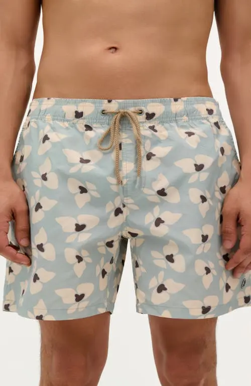 SCALPERS Floral Print Swim Trunks - Light Blue