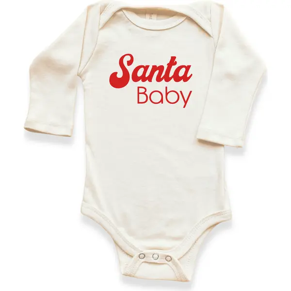 TENTH & PINE Organic Long Sleeve Baby Bodysuit - Natural Red Lettering