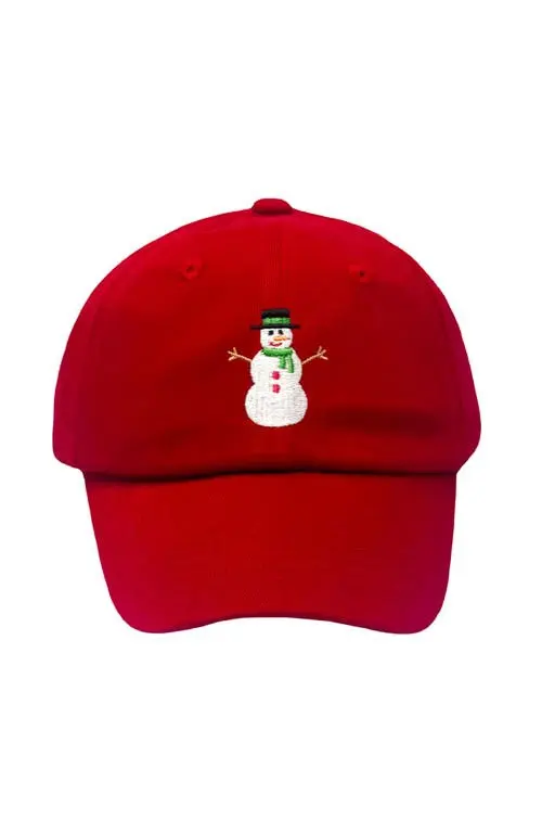 BITS & BOWS Embroidered Snowman Baseball Cap - Red/red Plaid