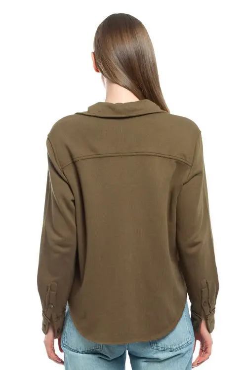 WILT CLOTHING Button Front Sweatshirt With Patch Pocket - Dark Fig