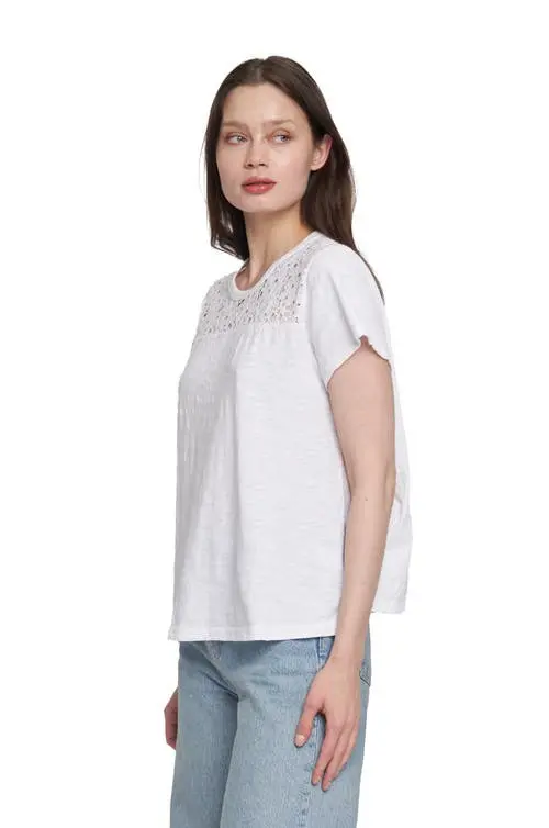 WILT CLOTHING Short Sleeve Lace Yoke Tee - White