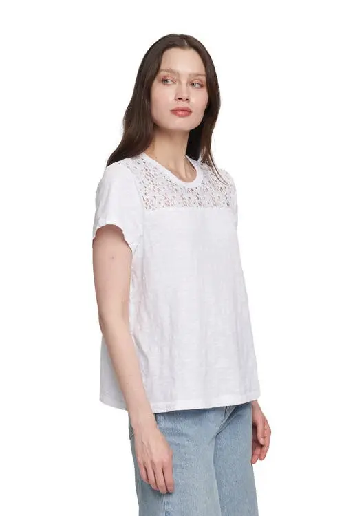 WILT CLOTHING Short Sleeve Lace Yoke Tee - White