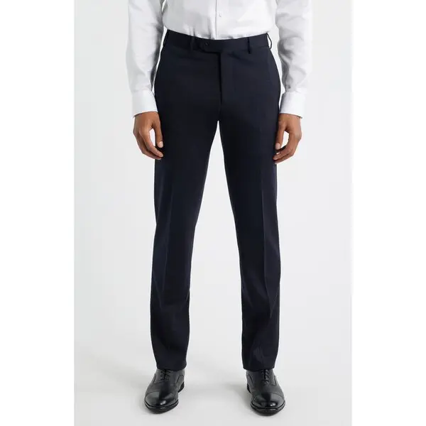 Zanella Parker Flat Front Wool Dress Pants - Navy