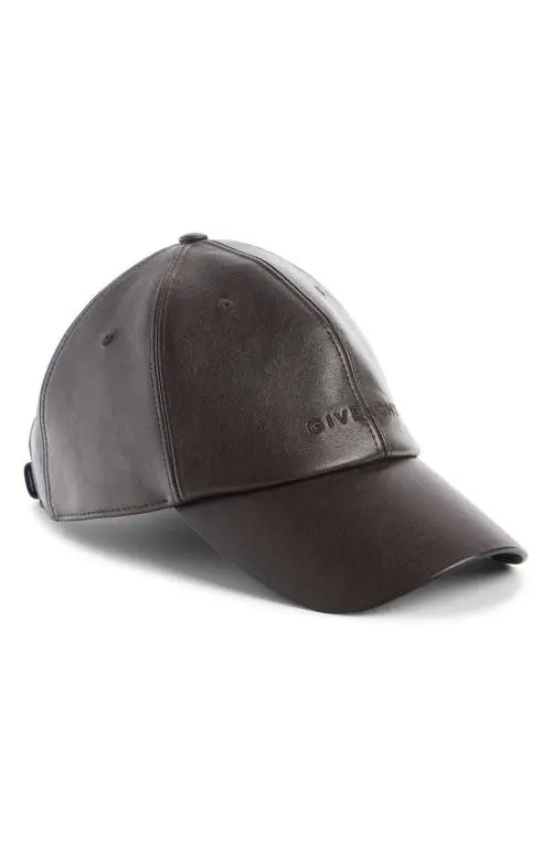 Givenchy Embossed Logo Leather Baseball Cap - Chocolate