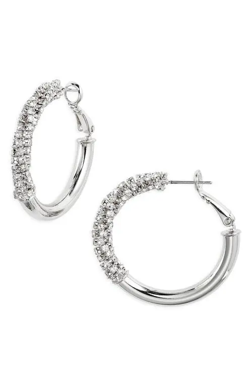 Nordstrom Rhinestone Hoop Earrings - Clear- Silver