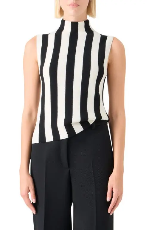 Akris Stripe Virgin Wool Knit Tank - Black-cream