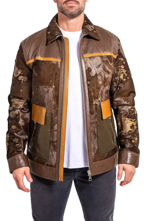 MACEOO Ascension 0022 Leather & Calf Hair Jacket - Brown Multi