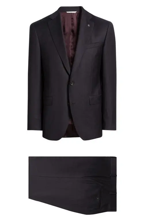 JACK VICTOR Esprit Box Check Super 130s Wool Suit - Burgundy