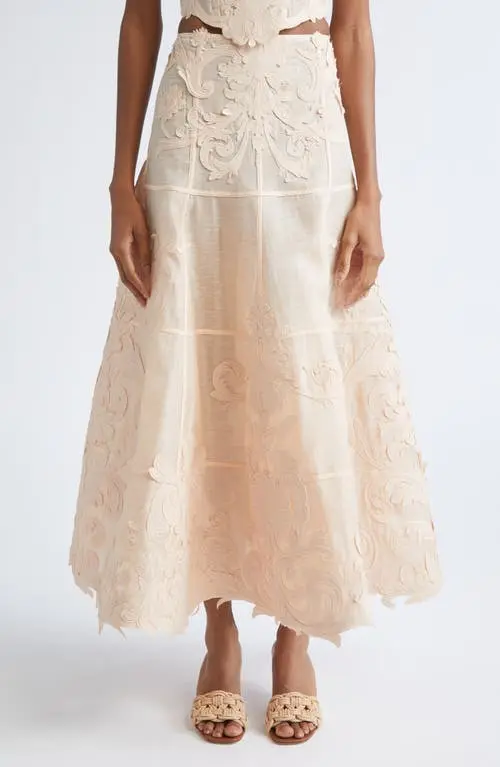 Zimmermann Rebellion Filigree Linen & Silk Midi Skirt
