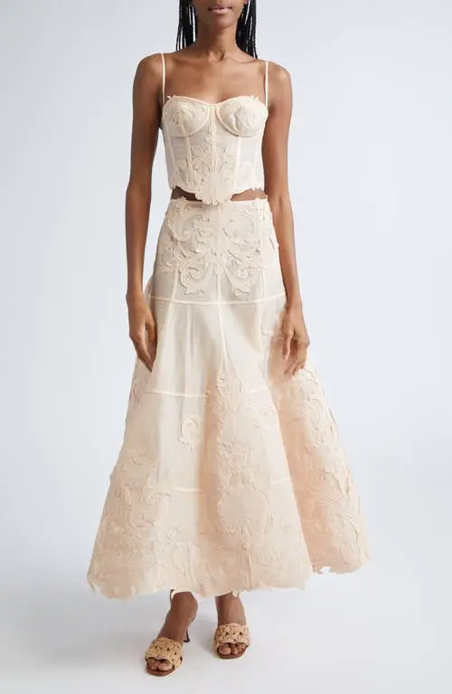 Zimmermann Rebellion Filigree Linen & Silk Midi Skirt