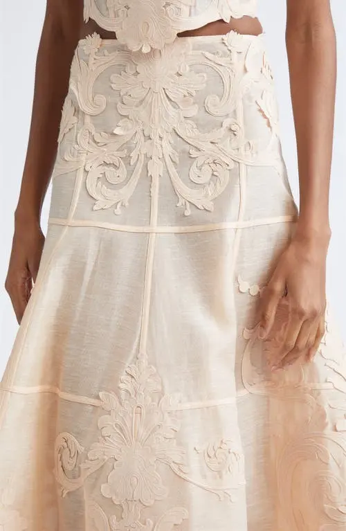 Zimmermann Rebellion Filigree Linen & Silk Midi Skirt